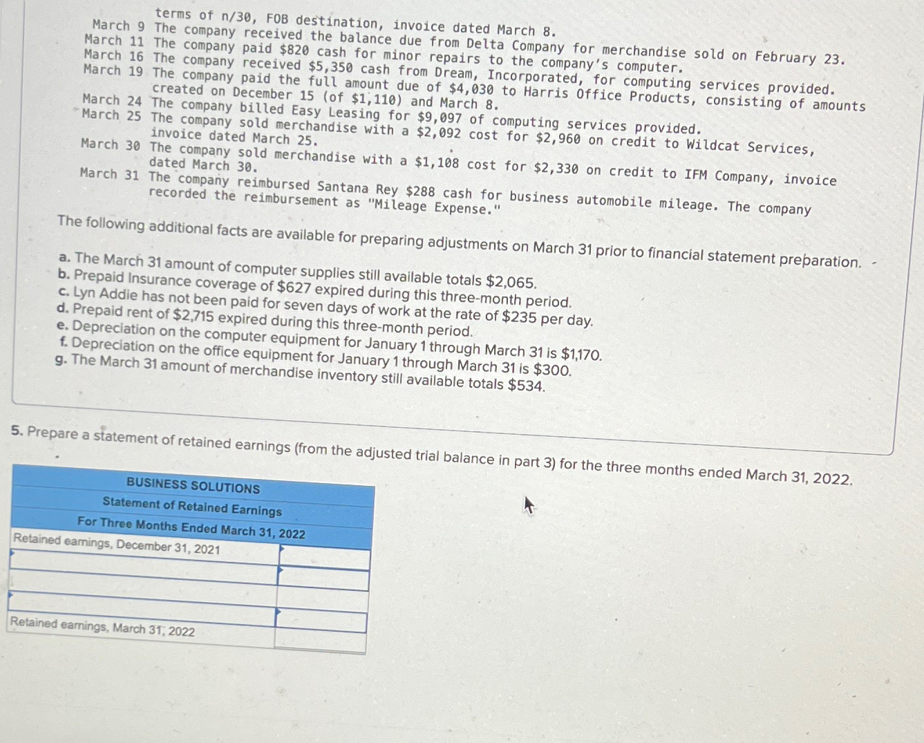 Solved March 9 ﻿The of n30, ﻿FOB destination, invoice dated | Chegg.com