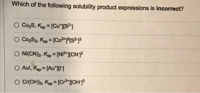 Solved Which of the following solubility product expressions | Chegg.com