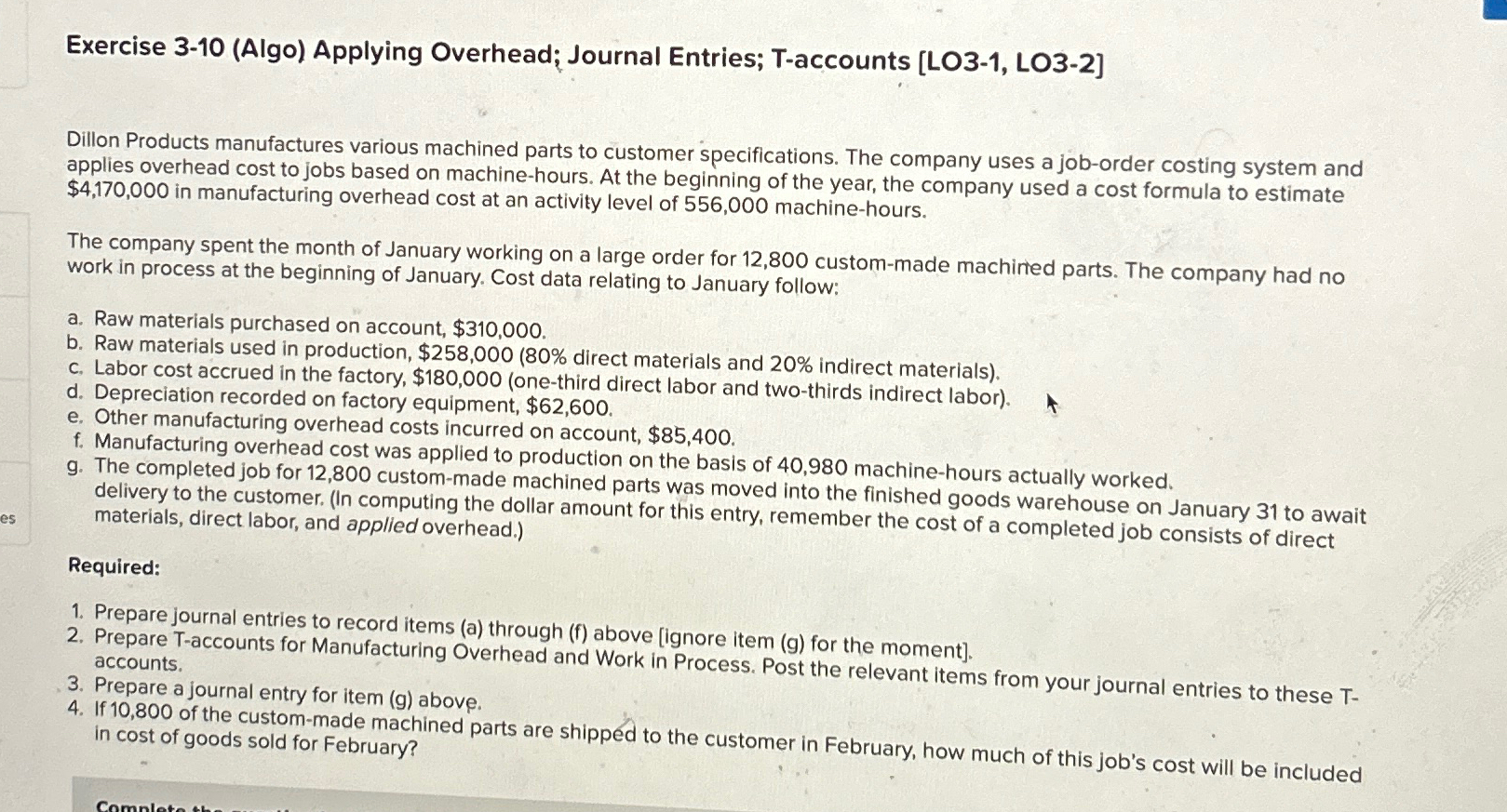 Solved Exercise 3-10 (Algo) Applying Overhead; Journal | Chegg.com Solved Exercise 3-10 (Algo) Applying Overhead; Journal | Chegg.com