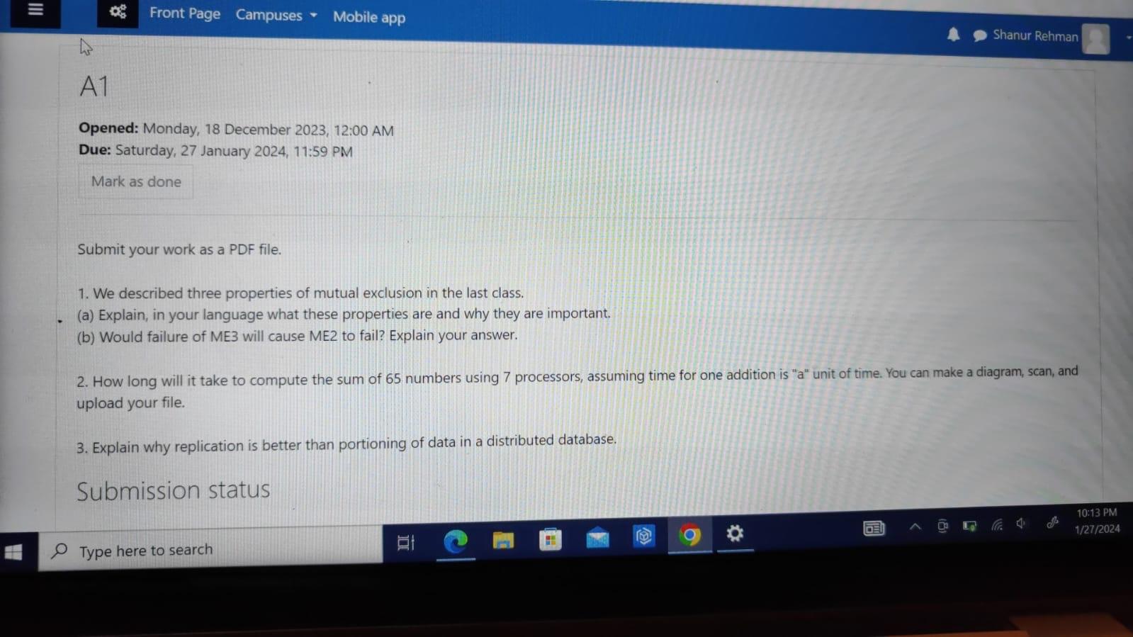 Solved Front PageCampusesMobile appShanur RehmanA1Opened: | Chegg.com