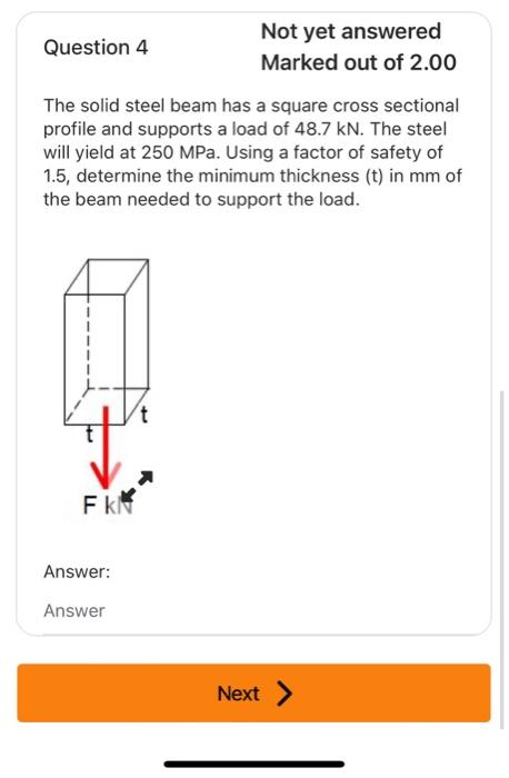Solved Marked out of 2.00 The solid steel beam has a square | Chegg.com