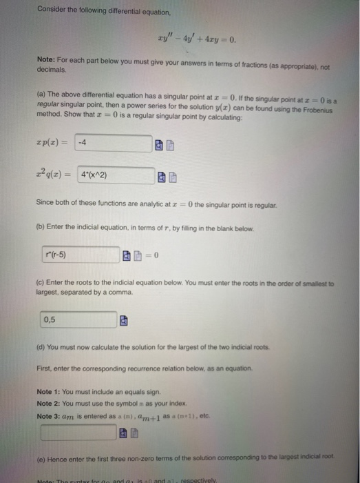 Solved Consider the following differential equation ry" - 4y | Chegg.com