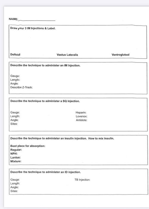 Solved NAME Draw your 3 IM Injections & Label. Deltold | Chegg.com