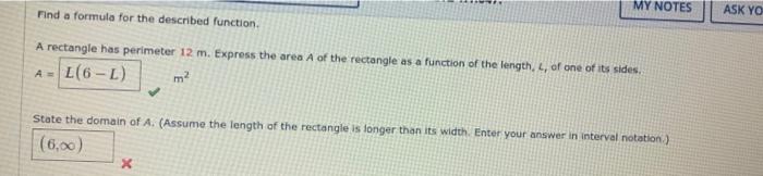 Solved MY NOTES Find a formula for the described function | Chegg.com