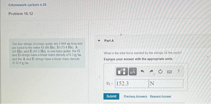 Solved The four strings of a bass guitar are 0.865 m long | Chegg.com
