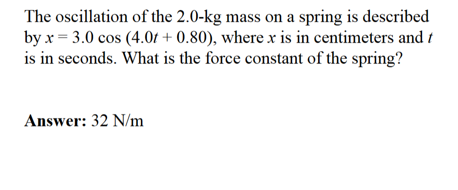 Solved The oscillation of the 2.0-kg ﻿mass on a spring is | Chegg.com