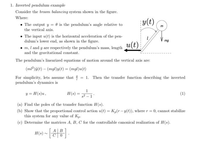 Solved 1. Inverted pendulum example Consider the broom | Chegg.com