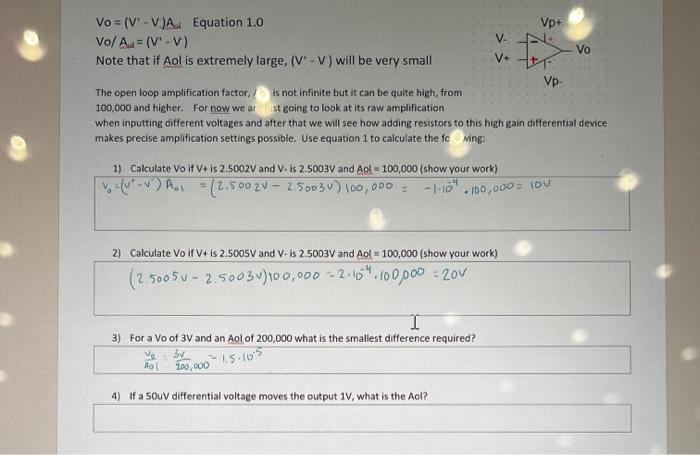 Solved V0=(V′−V)A0l Equation 1.0 Vo/Acl=(V′−V) Note that if | Chegg.com