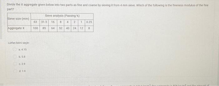Solved Divide the X aggregate given below into two parts as | Chegg.com