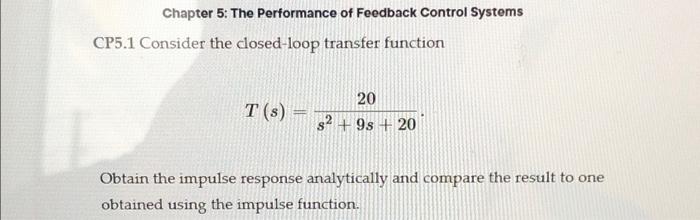 Solved Chapter 5: The Performance of Feedback Control | Chegg.com