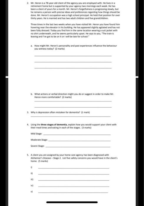 2. Mr. Meron is a 78-year-old client of the agency | Chegg.com