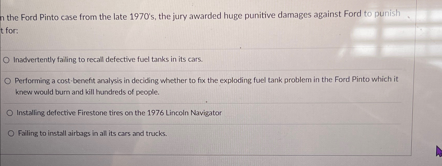 Solved n the Ford Pinto case from the late 1970 's, ﻿the | Chegg.com
