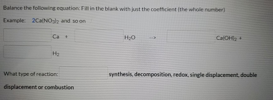 Solved Balance the following equation: Fill in the blank | Chegg.com