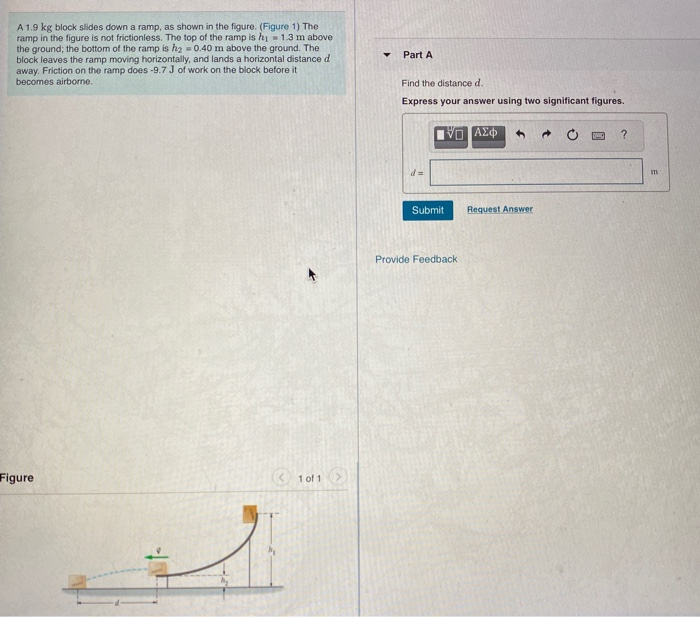 Solved A 1.9 kg block slides down a ramp, as shown in the | Chegg.com