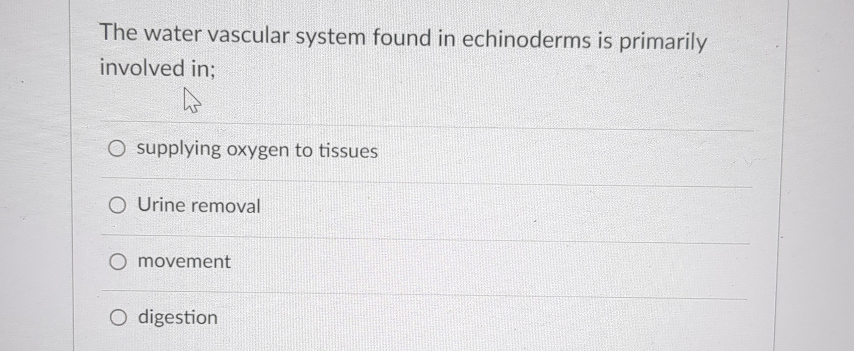 Solved The water vascular system found in echinoderms is | Chegg.com