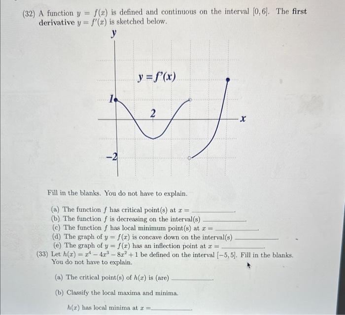 Solved (32) A function y=f(x) is defined and continuous on | Chegg.com