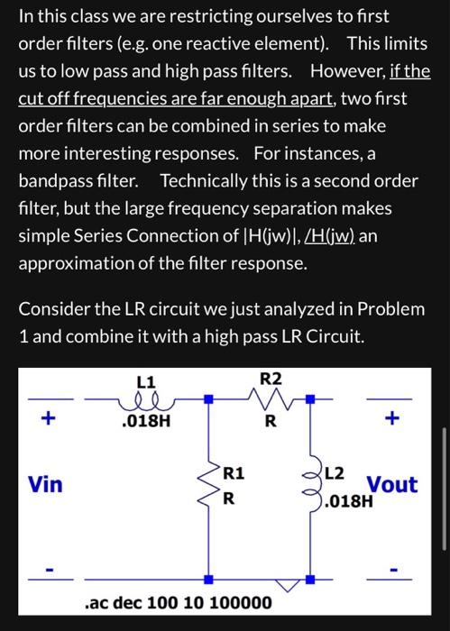 Solved In this class we are restricting ourselves to first | Chegg.com