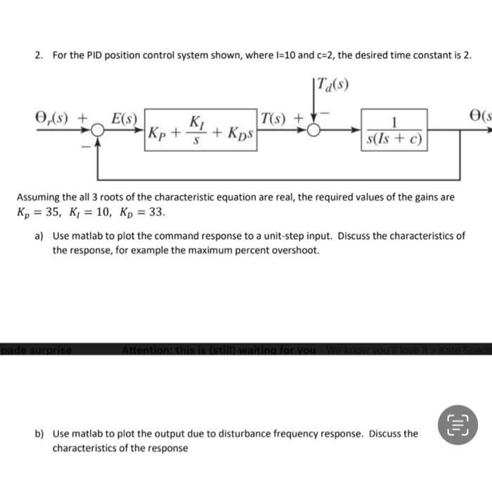 Solved 2. For the PID position control system shown, where | Chegg.com