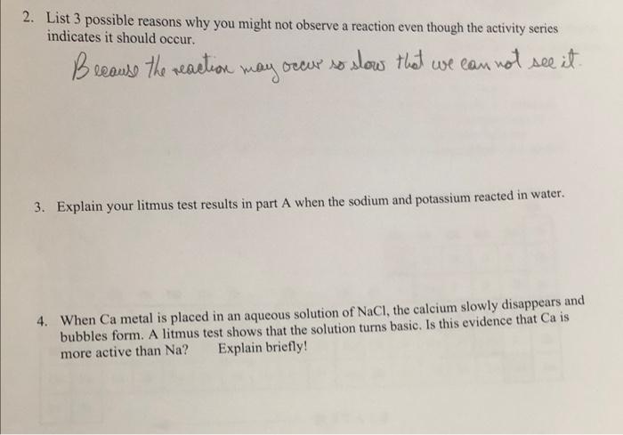 Solved 2. List 3 possible reasons why you might not observe | Chegg.com