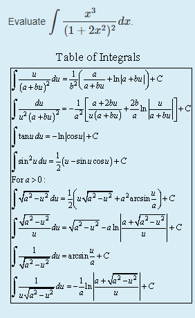 Solved Evaluate ∫﻿﻿x3(1+2x2)2dxTable of Integrals | Chegg.com