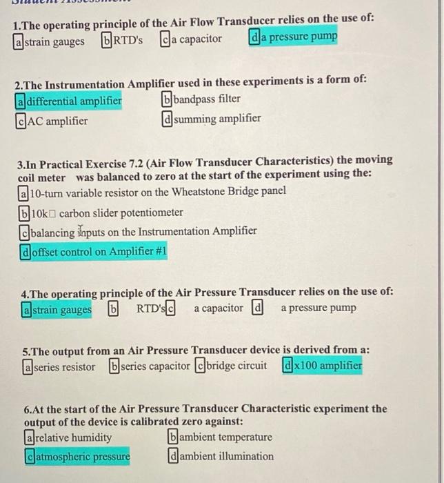 Solved 1. The operating principle of the Air Flow Transducer | Chegg.com