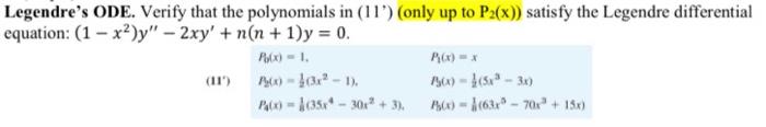 Solved Legendre's ODE. Verify that the polynomials in (11') | Chegg.com