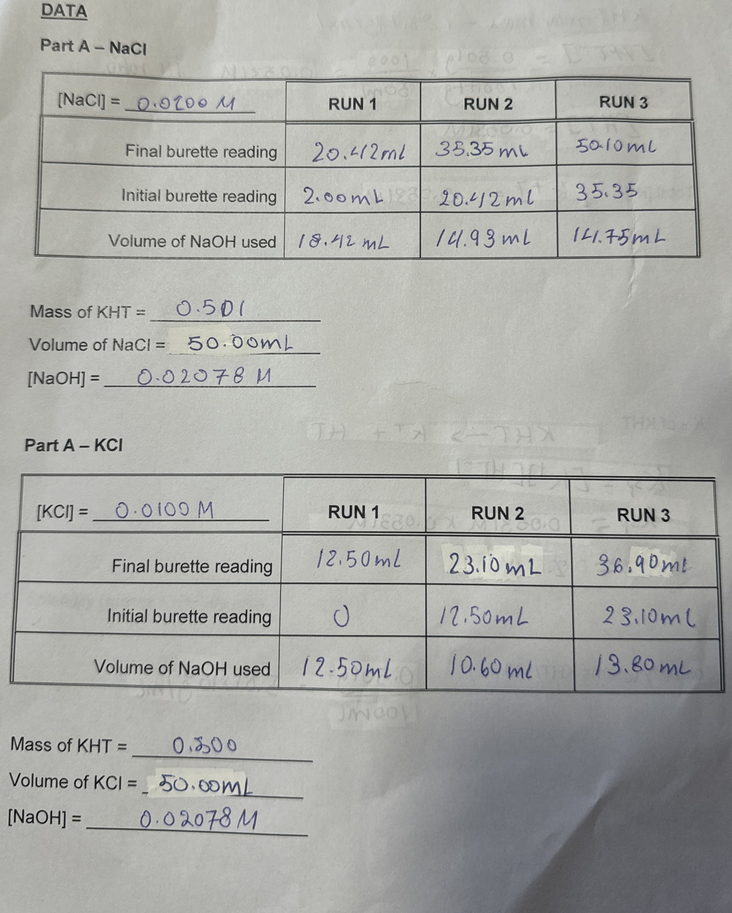 DATAPart A-NaClFor the NaCl solution calculate | Chegg.com