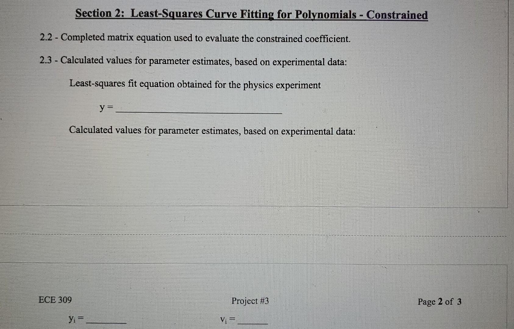 Section 2: Least-Squares Curve Fitting for | Chegg.com