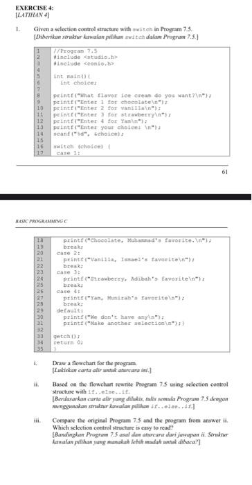 Solved EXERCISE 4: (LATIHAN 4 Given a selection control | Chegg.com