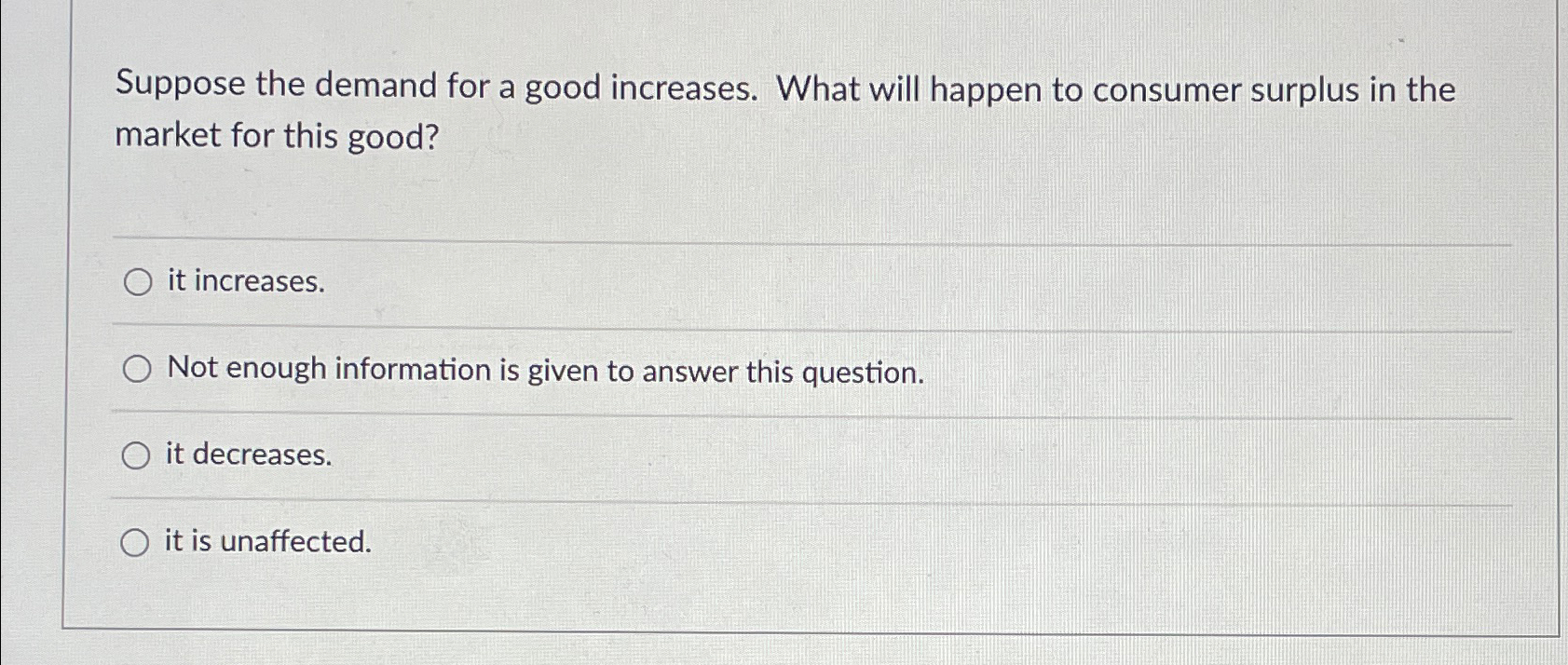 Solved Suppose the demand for a good increases. What will | Chegg.com