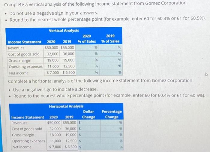 Solved Complete a vertical analysis of the following income | Chegg.com