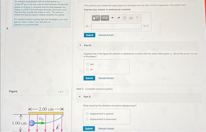 Solved An electron is projected with an initial speed v0 = | Chegg.com