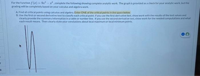 Solved For the function f(x)=9x2−x3, complete the following | Chegg.com