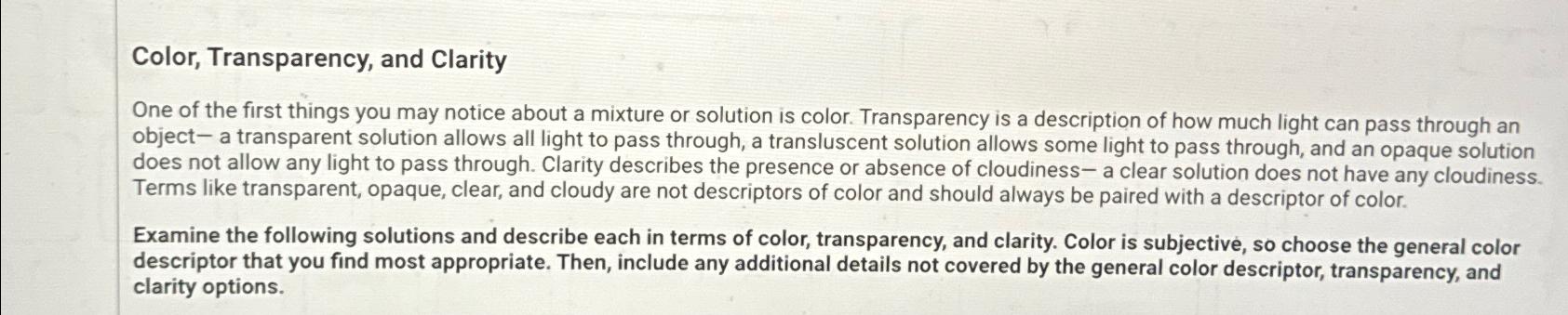 Solved Color, Transparency, and ClarityOne of the first | Chegg.com