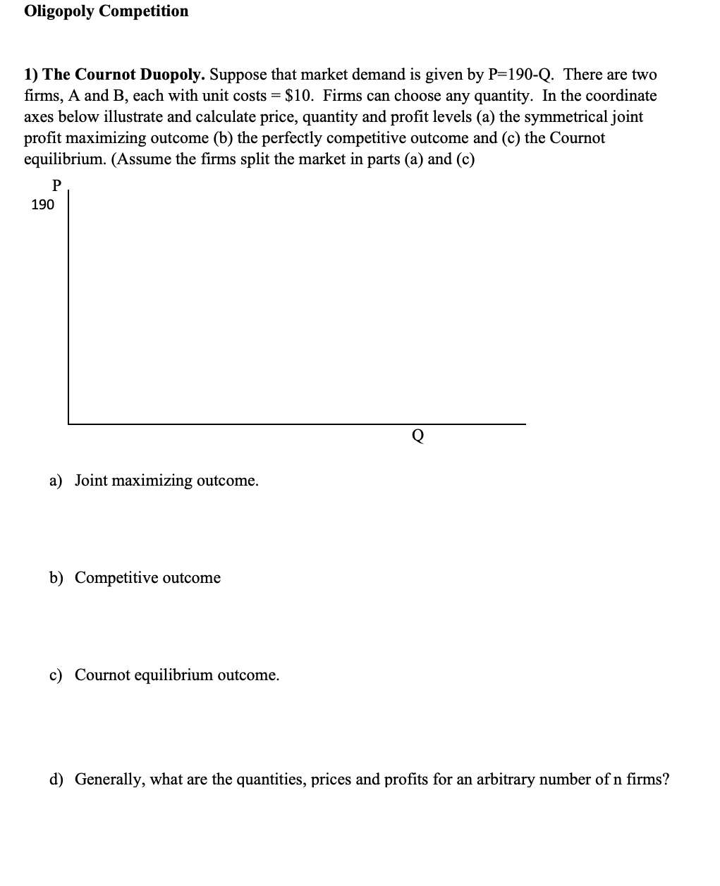 Solved Oligopoly Competition 1) ﻿The Cournot Duopoly. | Chegg.com