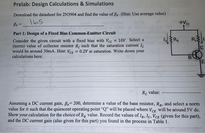Solved Prelab: Design Calculations & Simulations Download | Chegg.com