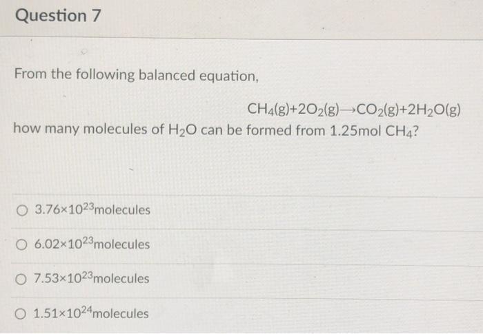 Solved From the following balanced equation, CH4( g)+2O2( | Chegg.com