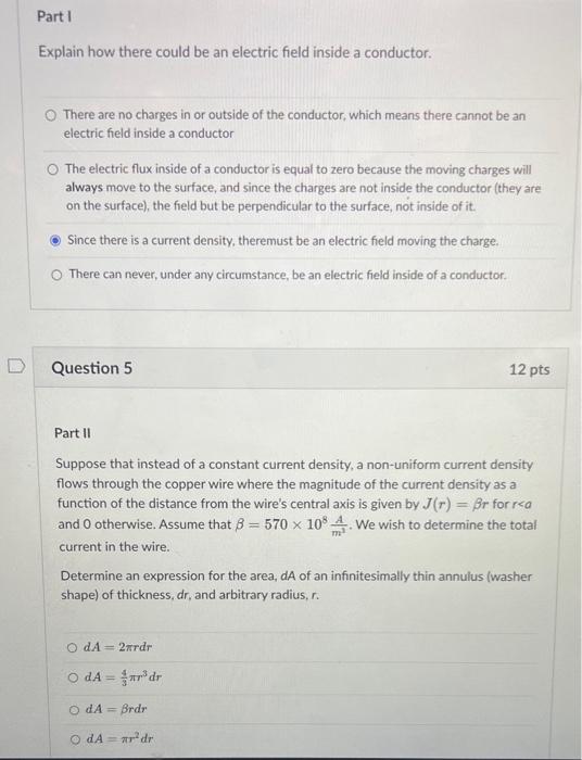 Solved Part I Explain how there could be an electric field | Chegg.com