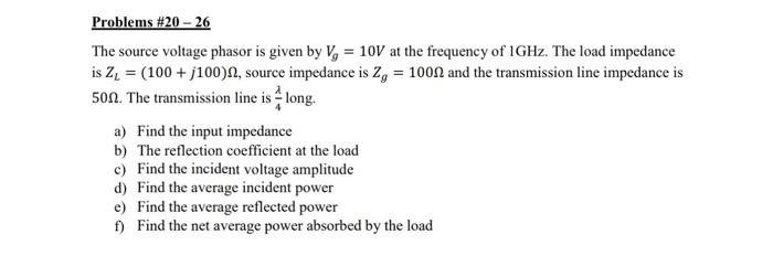 Solved The source voltage phasor is given by Vg=10 V at the | Chegg.com