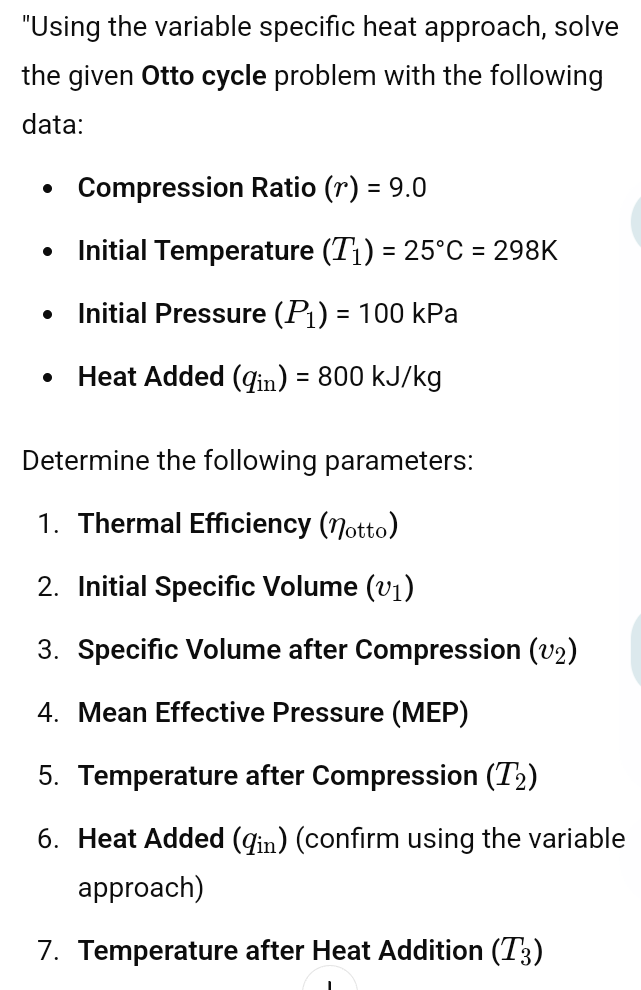 Solved "Using the variable specific heat approach, solve the | Chegg.com