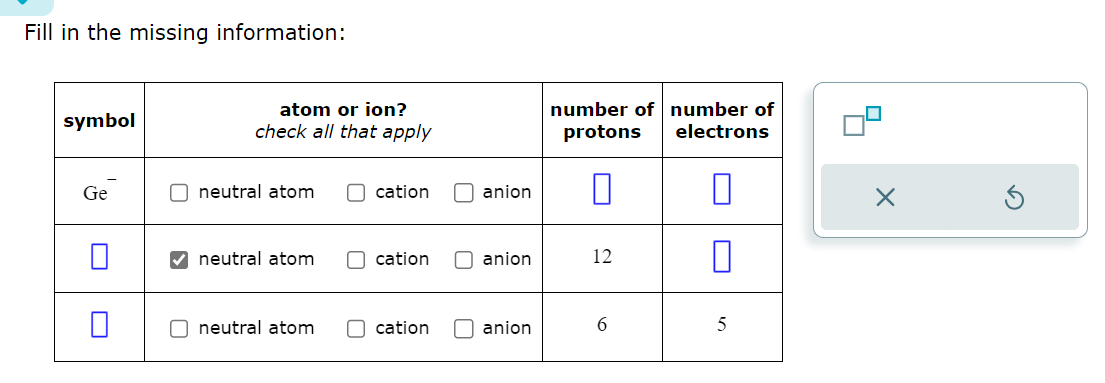 Solved Fill in the missing information: | Chegg.com