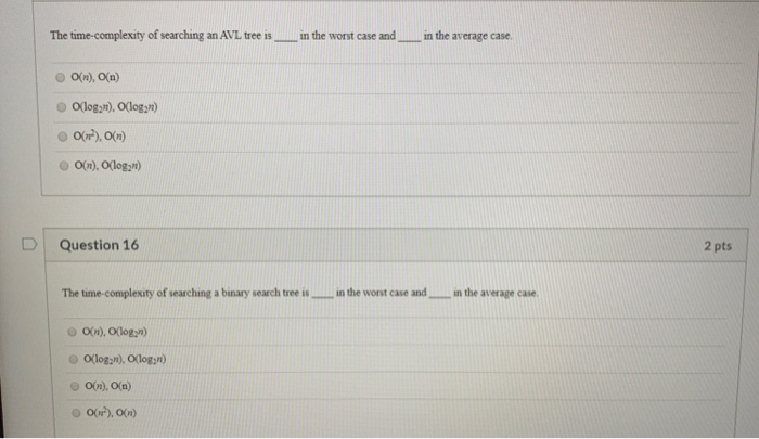Solved The time-complexity of searching an AVL tree is in | Chegg.com