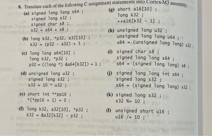 Solved 8. Translate each of the following C assignment | Chegg.com