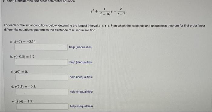 Solved (1 point) Consider the first order differential | Chegg.com