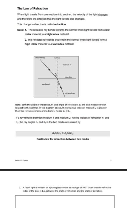 Solved The Law of Refraction When light travels from one | Chegg.com
