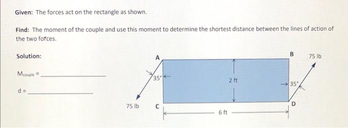 Solved Given: The forces act on the rectangle as shown. | Chegg.com