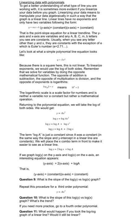 Solved Linearizing data with polynomials To get a better | Chegg.com