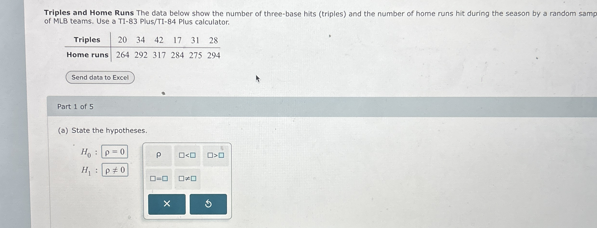 Solved Triples and Home Runs The data below show the number | Chegg.com