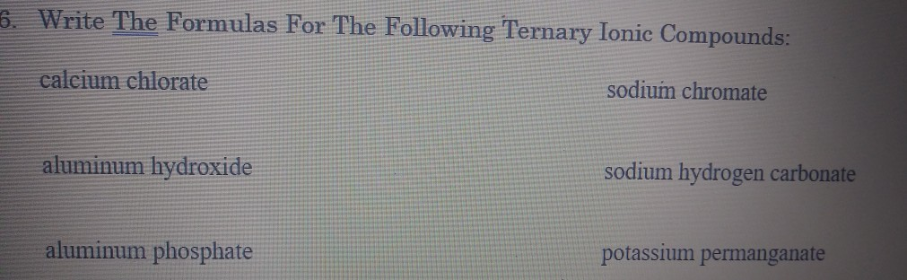 Solved 6. Write The Formulas For The Following Ternary Ionic | Chegg.com