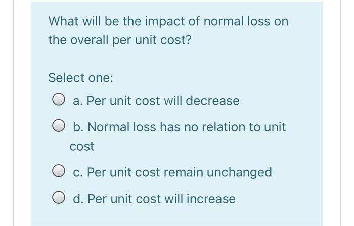 Solved What will be the impact of normal loss on the overall | Chegg.com